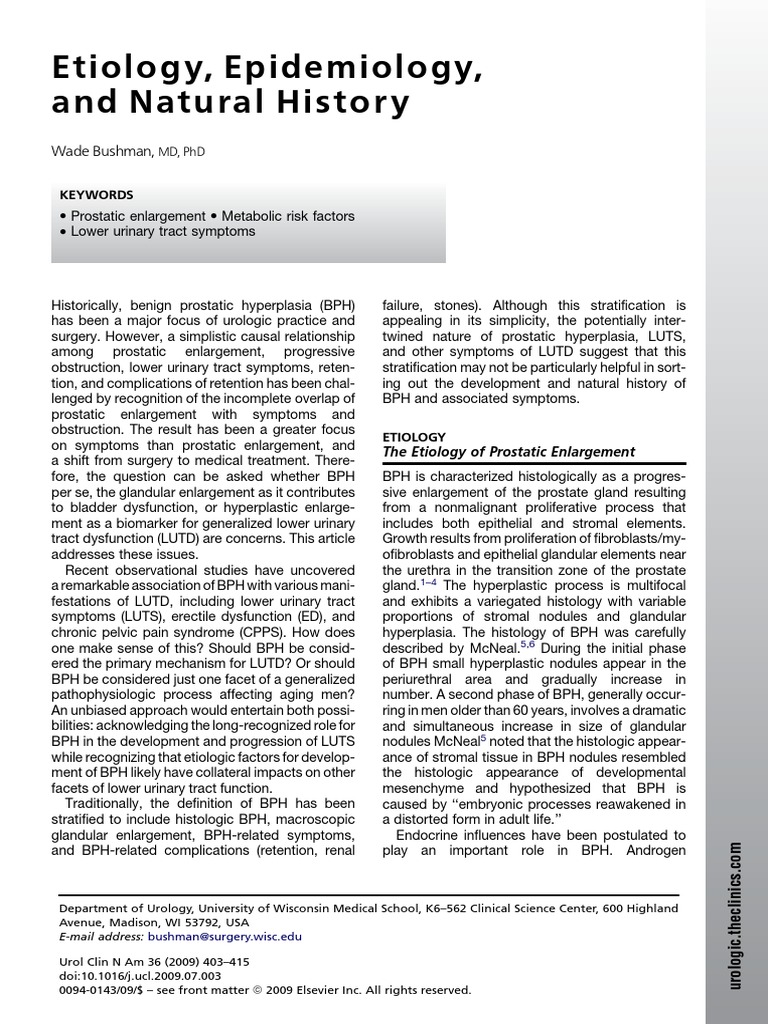 Etiology, Epidemiology, and Natural History HBP | PDF | Prostate Cancer ...