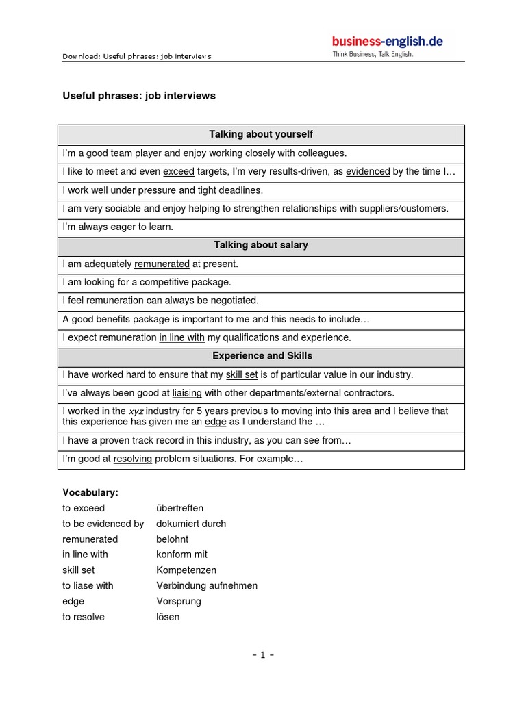 Useful Phrases Job Interviews PDF | PDF