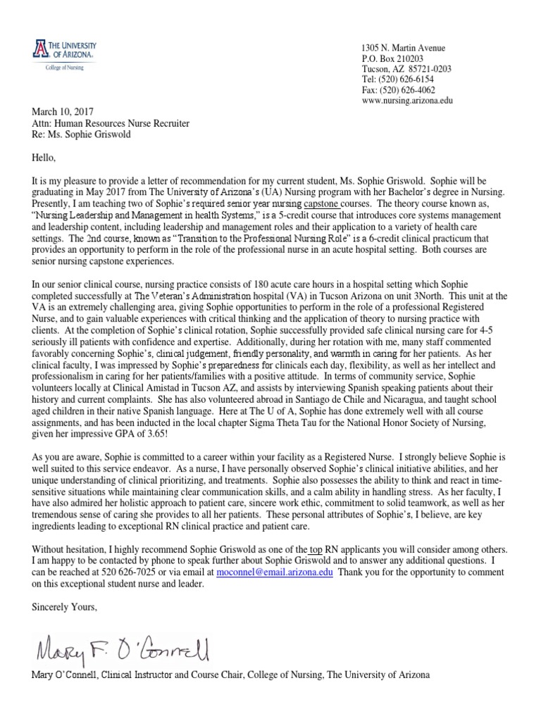 Sophie Griswold Recc Letter Mary Oconnell | Download Free PDF | Nursing ...