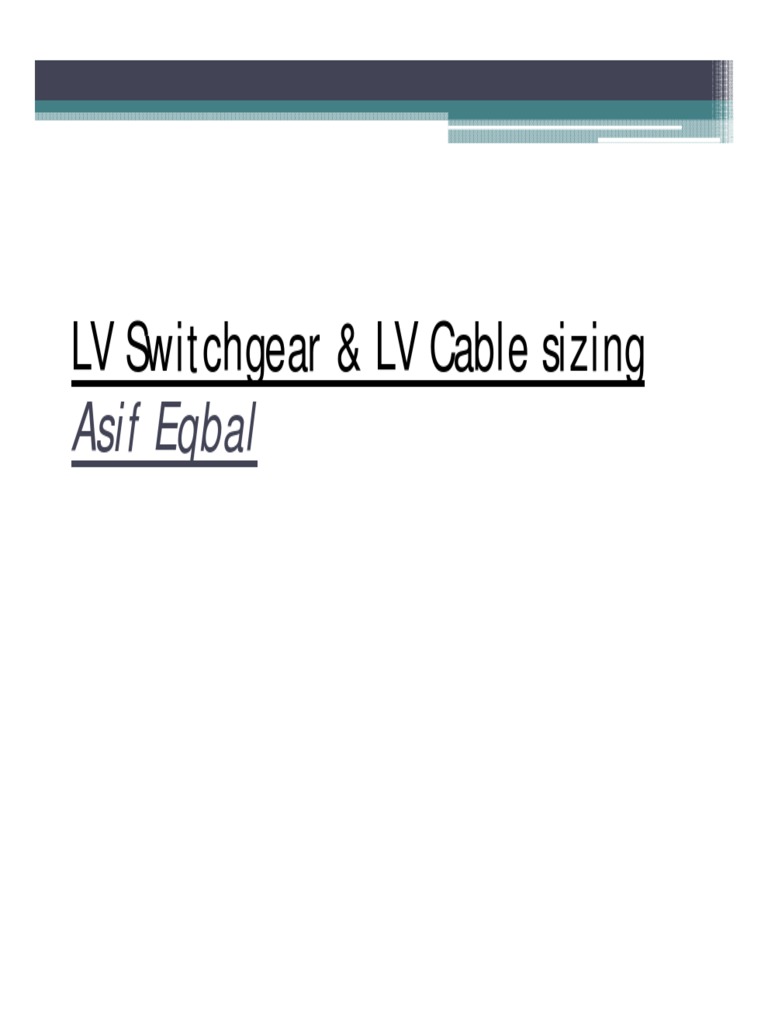 LV Switchgear LV Cable Sizing | PDF | Electric Current | Relay