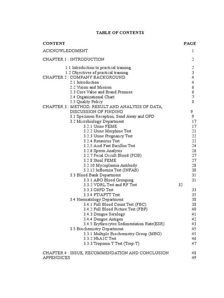 Table of Contents Internship | PDF | Clinical Pathology | Body Fluids