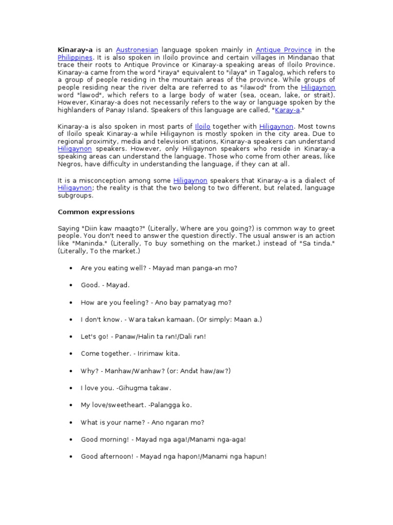 Kinaray-a | Human Communication | Languages Of Southeast Asia