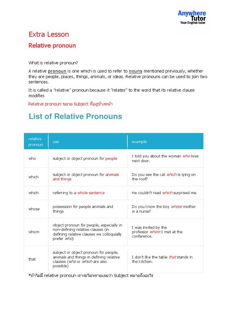 Extra - Relative Pronouns | PDF | Pronoun | Semiotics