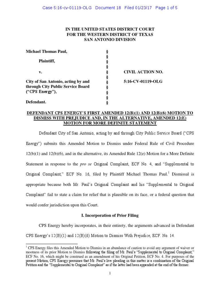 Amended Motion To Dismiss DK T 18 | PDF | Federal Rules Of Civil ...