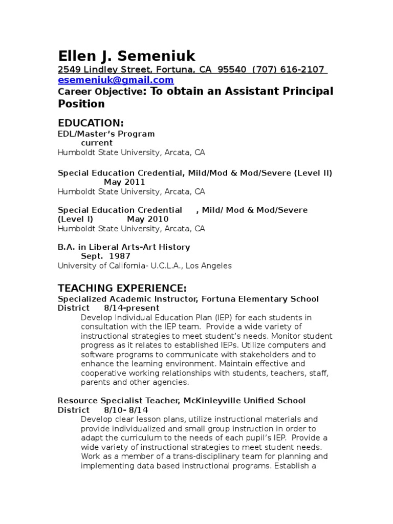 Ellen Semeniuk Main Resume | Download Free PDF | Special Education ...