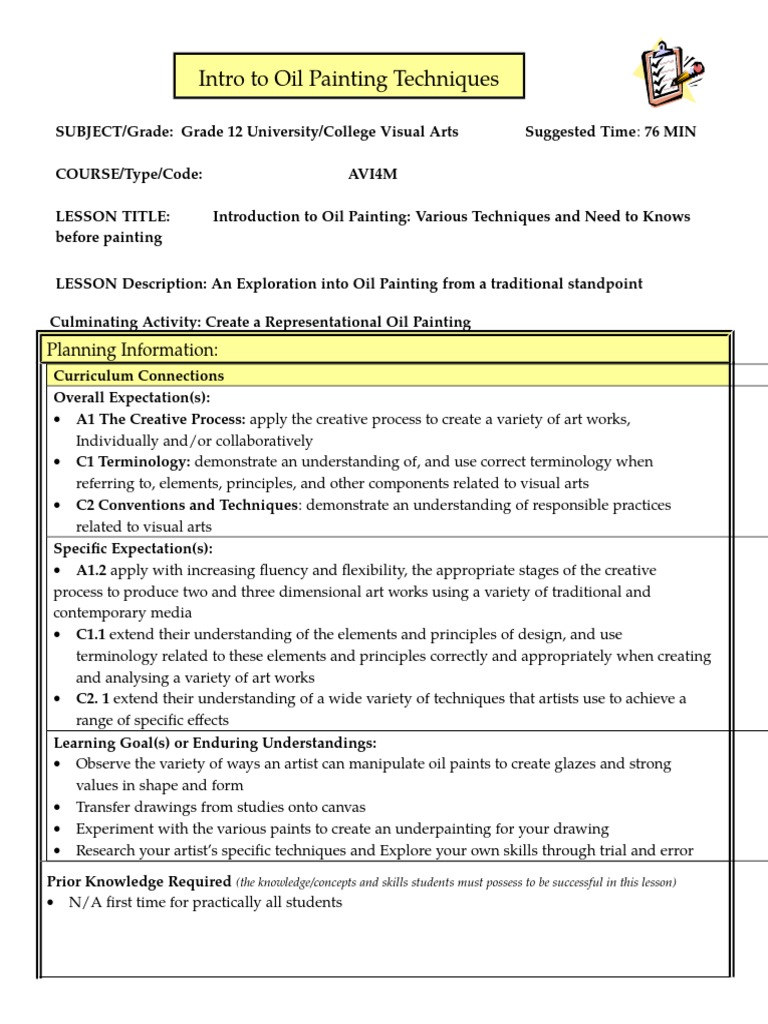 Oil Paint Lesson Plan | PDF | Differentiated Instruction | Oil Painting