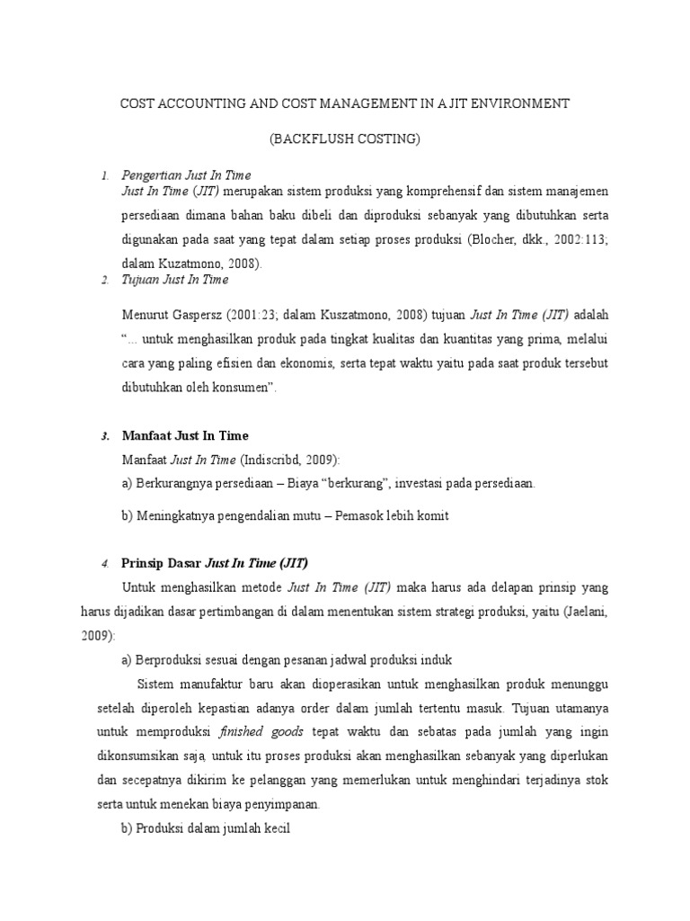 JIT Costing: Mengoptimalkan Biaya Produksi Melalui Penerapan Metode Backflush Costing Dalam ...