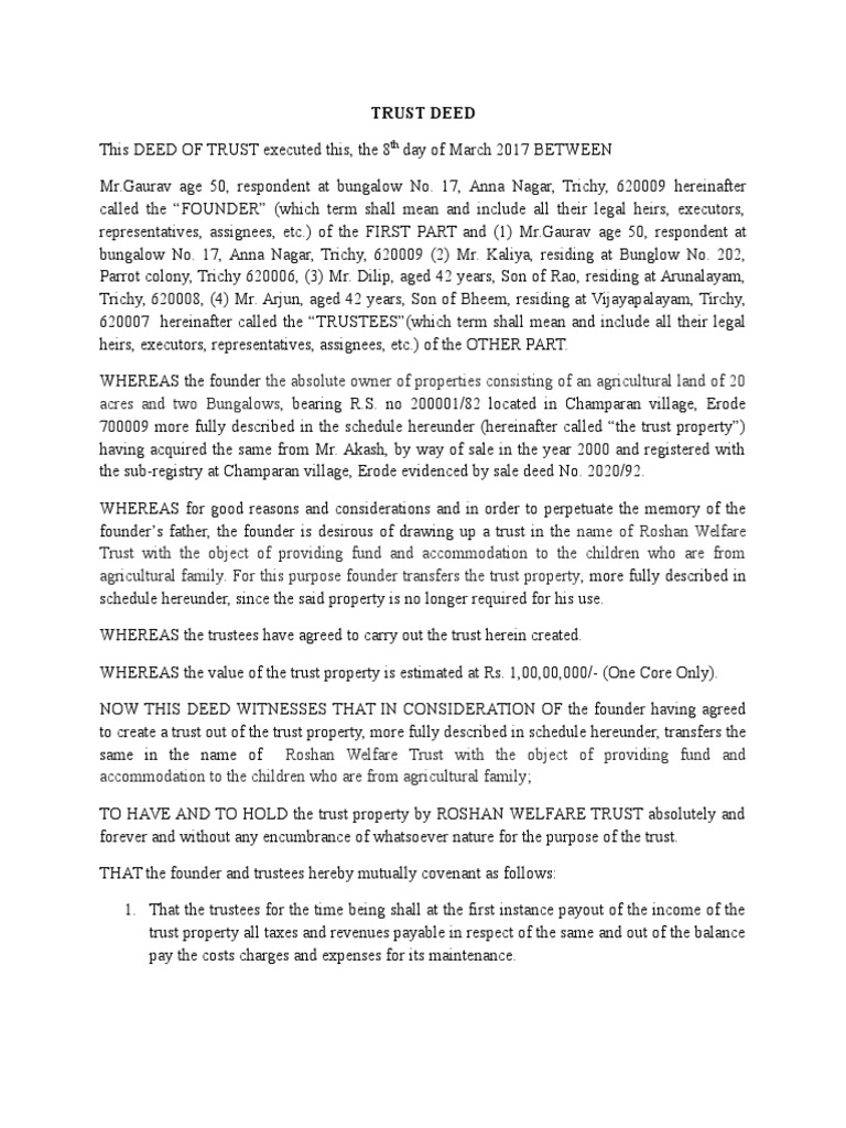 Trust Deed | PDF | Trust Law | Trustee
