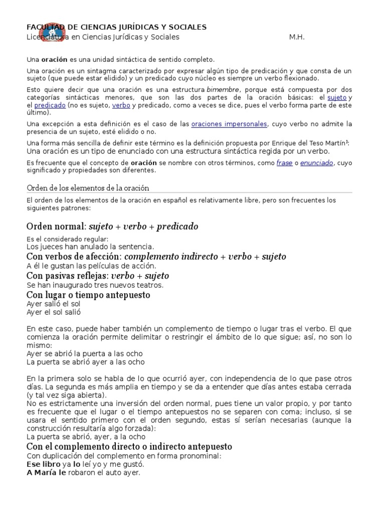 Orden Sintáctici y Lógico de Las Oraciones | PDF | Oración (Lingüística ...