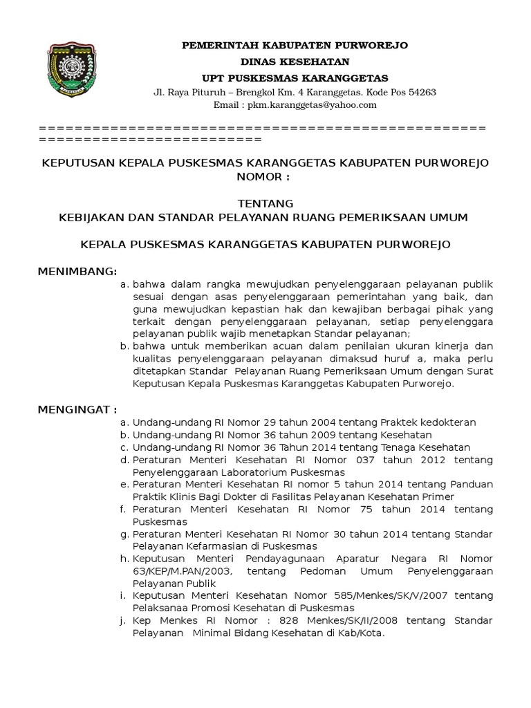 21-SK Standar Pelayanan Poli Umum | PDF