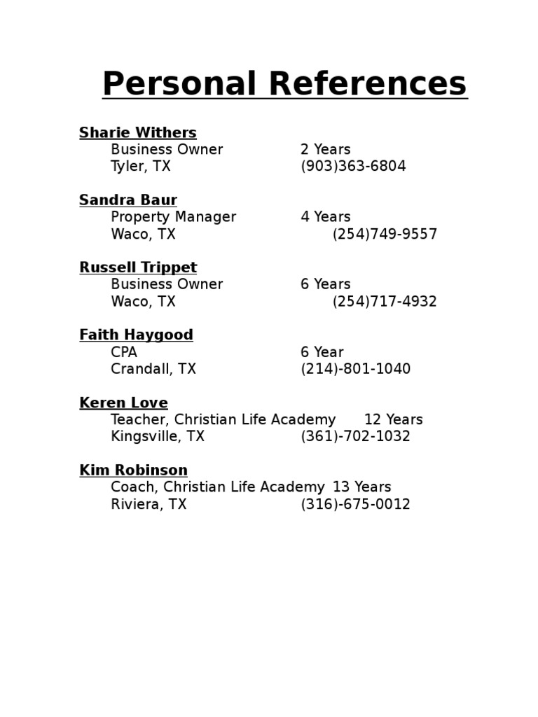 Personal References | PDF