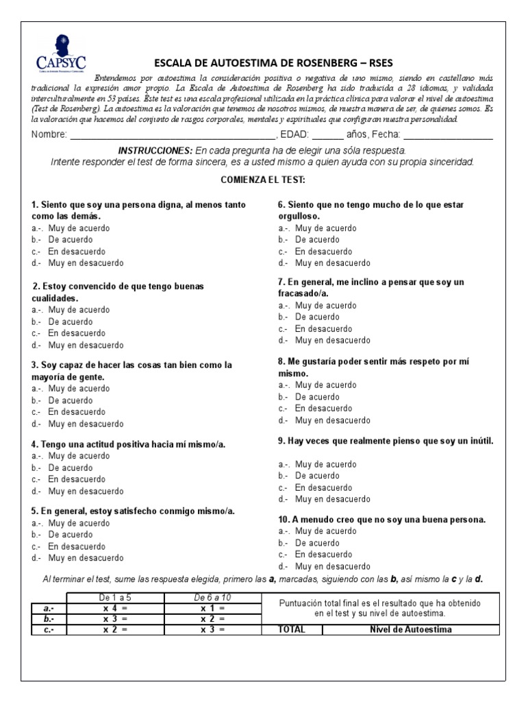 escala de autoestima rosenberg.pdf | Autoestima | Conceptos psicológicos