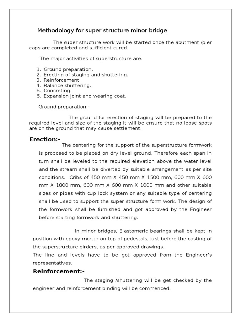 Methods Statement For Minor Bridges SUPER STRUCTURE | PDF | Concrete ...