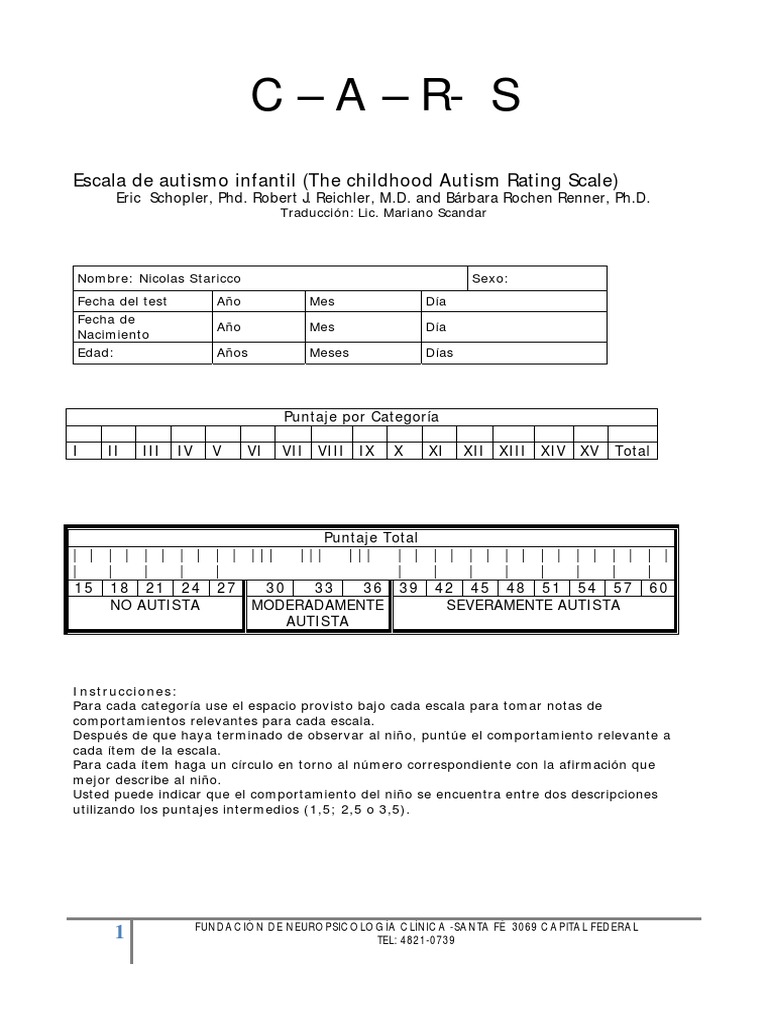 Evaluación CARS para Autismo Infantil | PDF | Autismo | Las emociones