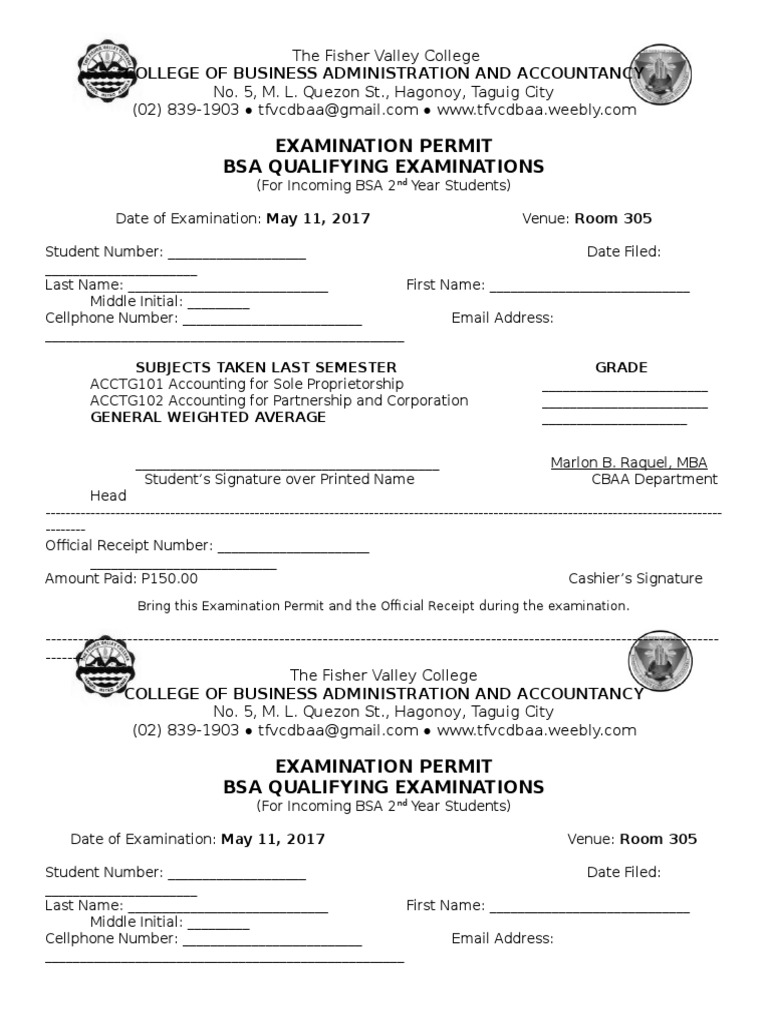 BSA Qualifying Examination Permit 2017 | PDF | Accounting | Government