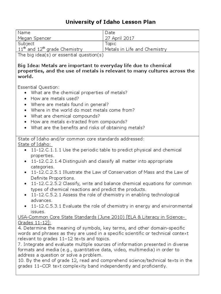 University of Idaho Lesson Plan | PDF