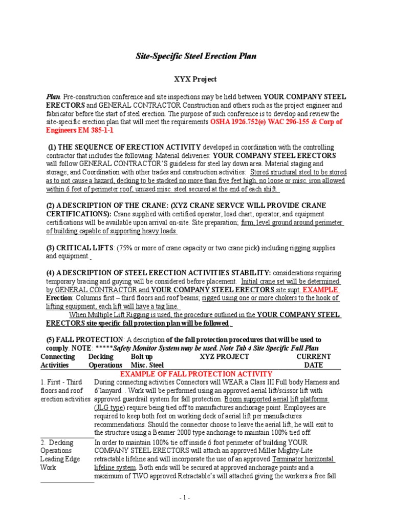 Example Site Specific Erection Plan | PDF | Crane (Machine ...