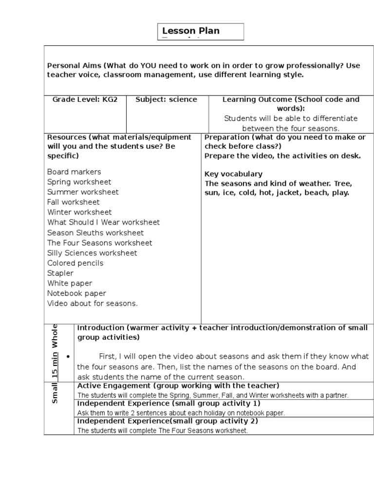 Lesson Plan About Weather | PDF | Lesson Plan | Teachers
