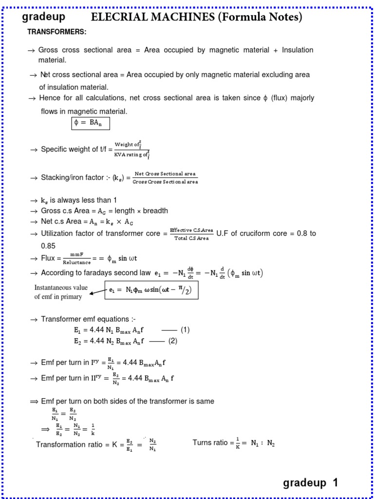 Formula Notes Electrical Machines Final | PDF | Electric Motor ...