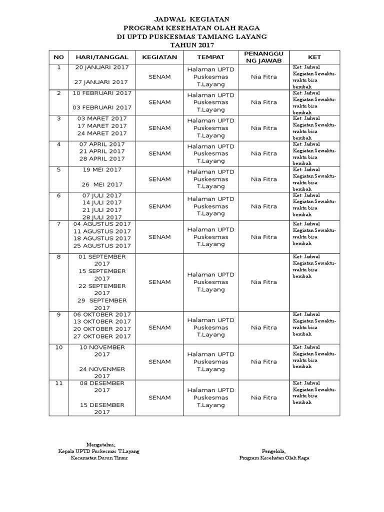 JADWAL KEGIATAN Senam | PDF