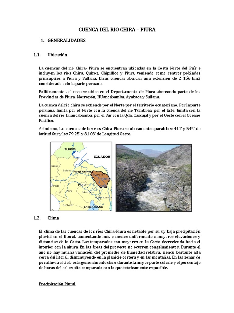 Caracterización general de la cuenca del río Chira en Piura, Perú | PDF ...