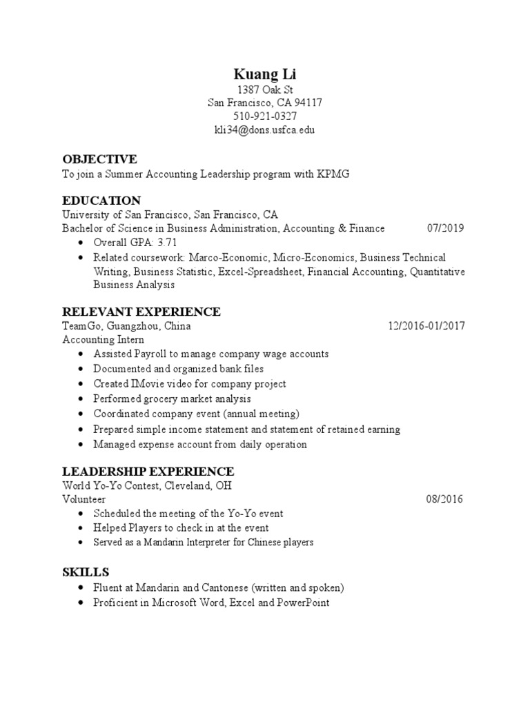 Resume KPMG | PDF | Accounting | Economies