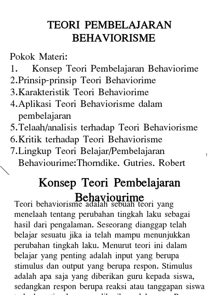 Teori Behaviorisme: Konsep dan Kritik | PDF | Karier & Perkembangan