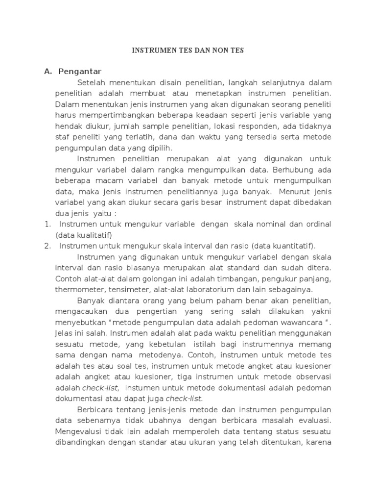 Instrumen Tes Dan Non Tes | PDF
