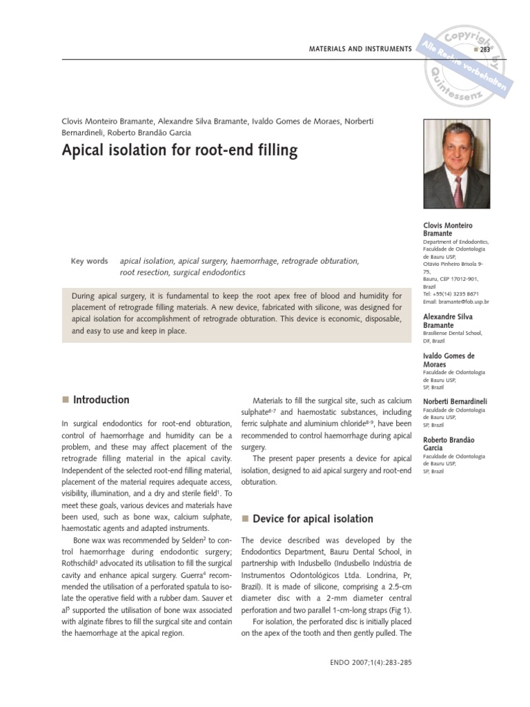 Apical Isolation For Root-End Filling | PDF | Medicine | Clinical Medicine