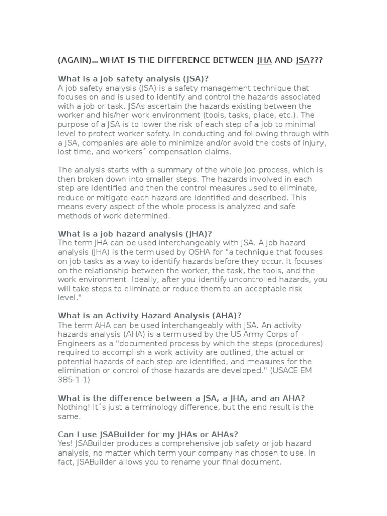 JHA vs JSA: Key Differences Explained | PDF | Safety | Employment