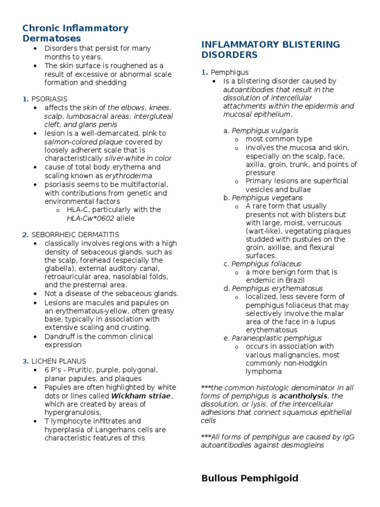Chronic Inflammatory Dermatoses Inflammatory Blistering Disorders | PDF ...