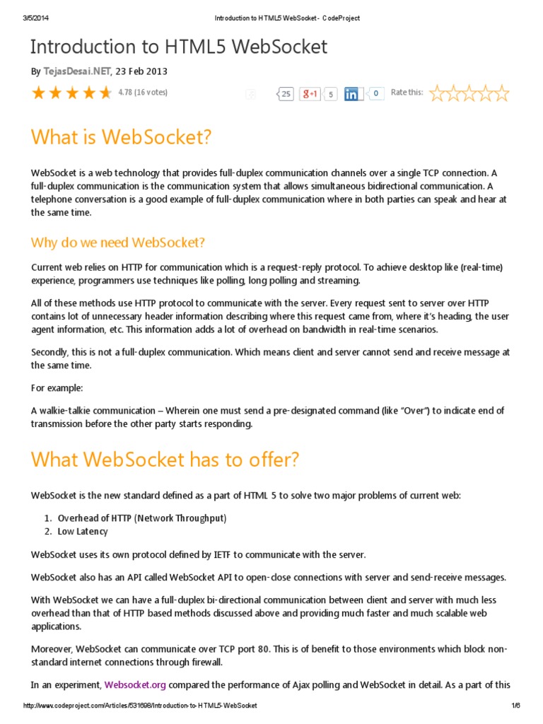 Introduction To HTML5 WebSocket - CodeProject | PDF | Hypertext ... Introduction To HTML5 WebSocket - CodeProject | PDF | Hypertext ...