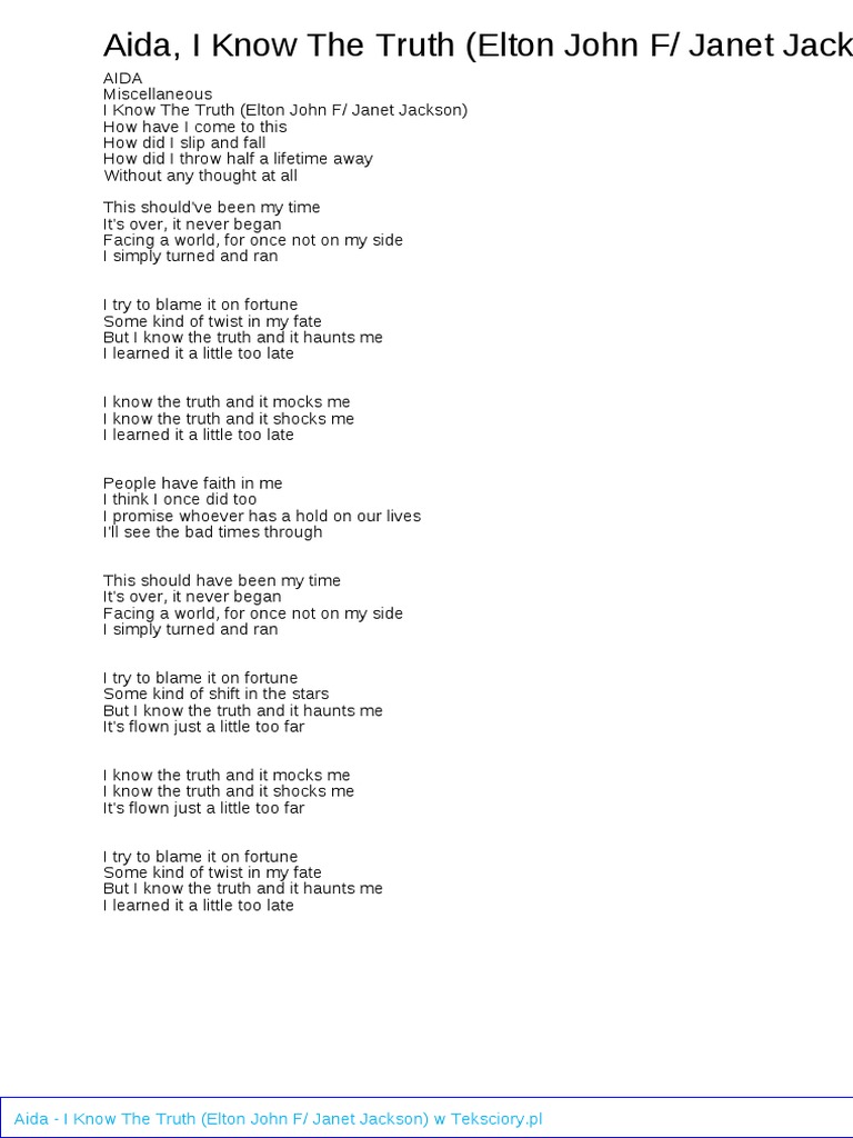 Aida I Know The Truth Elton John F Janet Jackson | PDF | Art