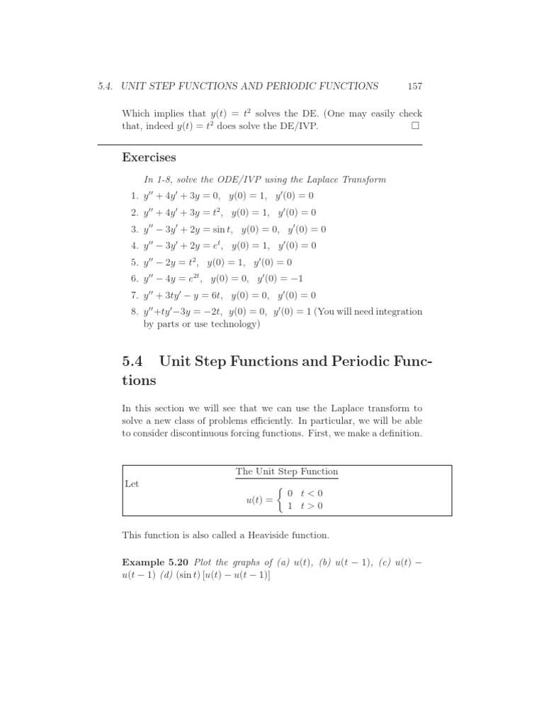 Analysis of Differential Equations Using Unit Step Functions and the ...