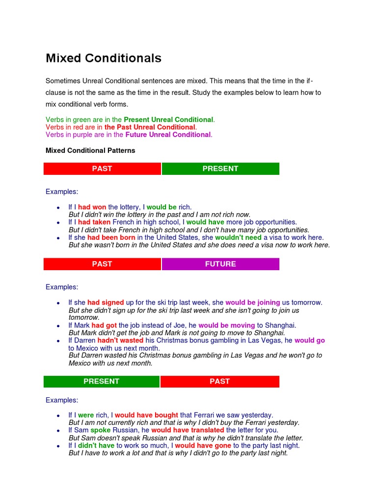 Mixed Conditionals: Past Present | PDF | Syntax | Grammar