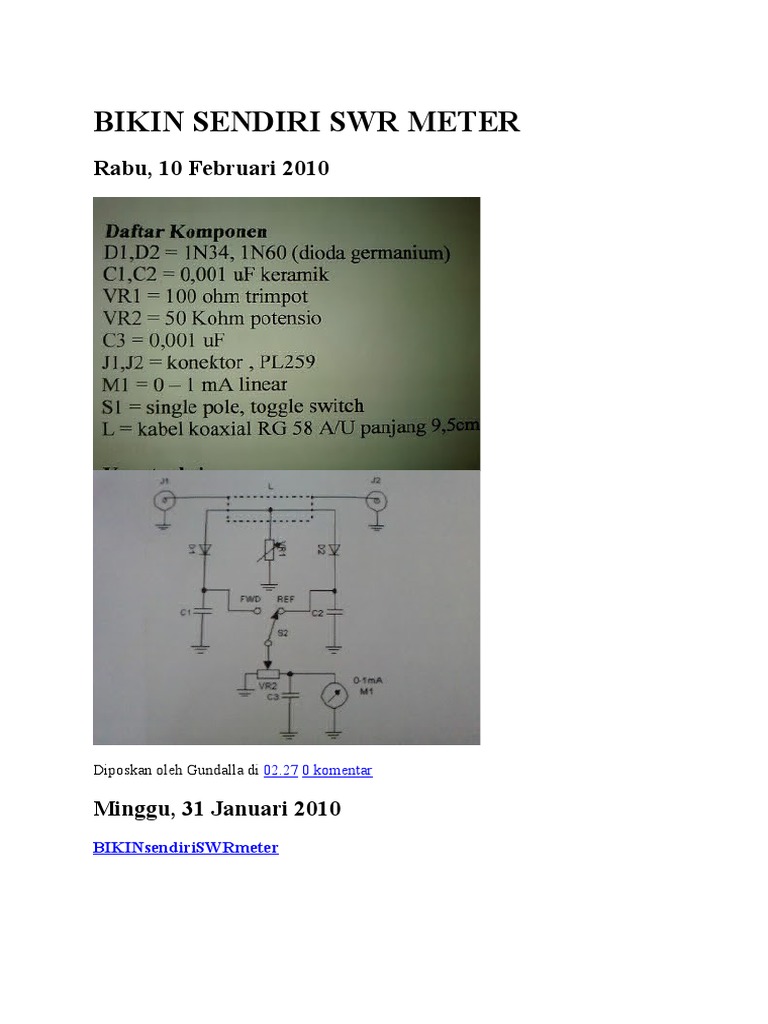 Skema DIY SWR Meter Sederhana | PDF | Komputer | Teknologi & Rekayasa