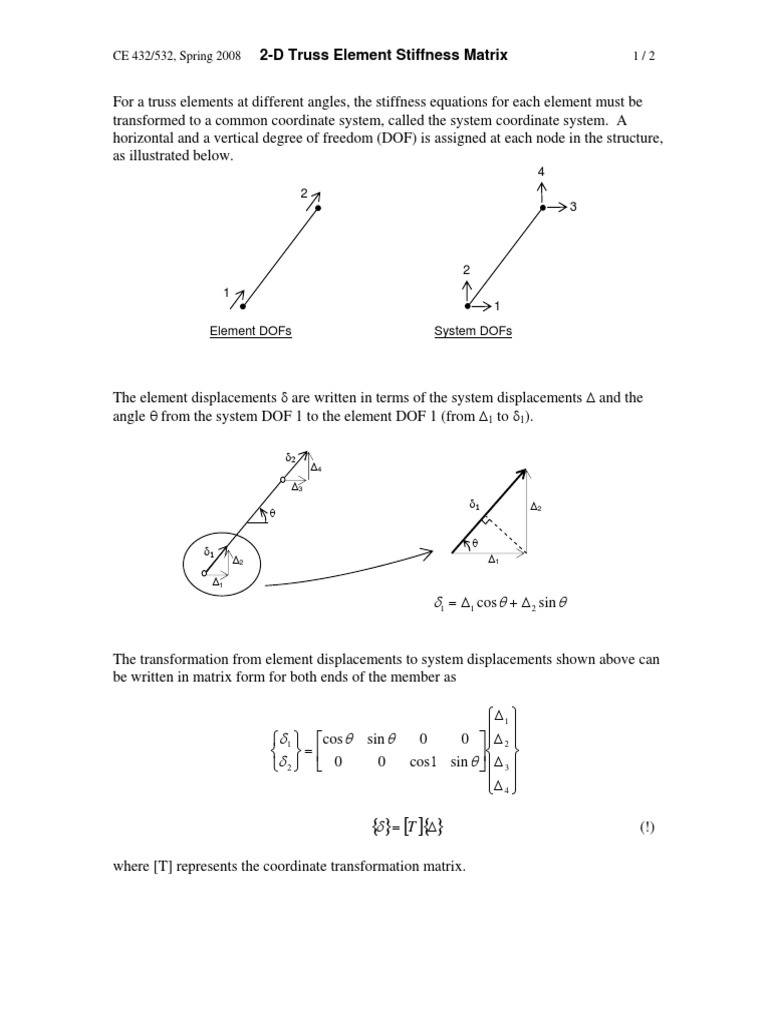 2D Truss Element Stiffness Matrix | PDF | Stiffness | Trigonometric ...