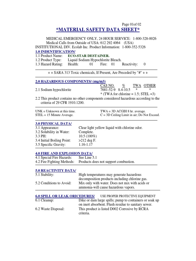 042 Eco-Star Destainer | PDF | Chlorine | Chemistry