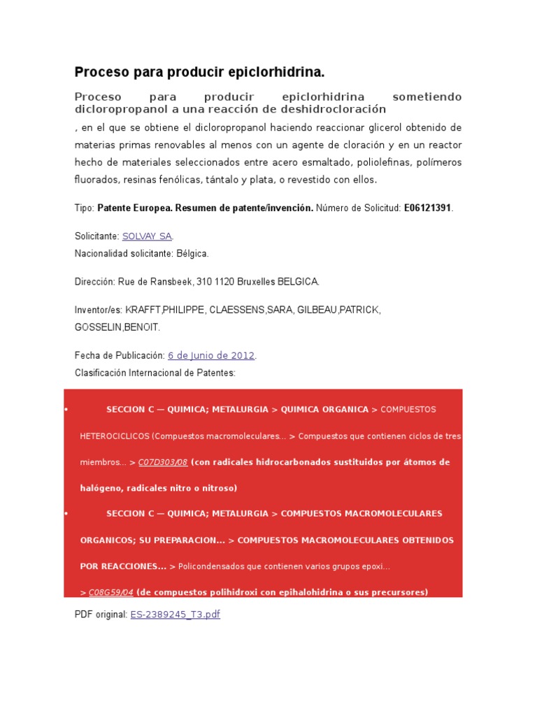 Proceso para Producir Epiclorhidrina | PDF | Glicerol | Biodiésel