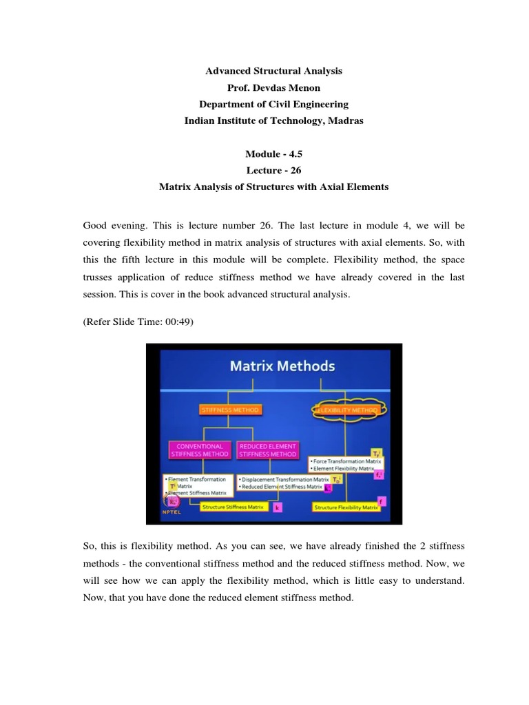 Advanced Structural Analysis Prof. Devdas Menon Department of Civil Engineering Indian Institute ...