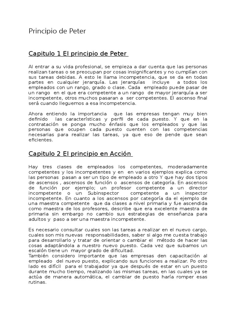 Principio de Peter Resumen | PDF | Toma de decisiones | Bienestar