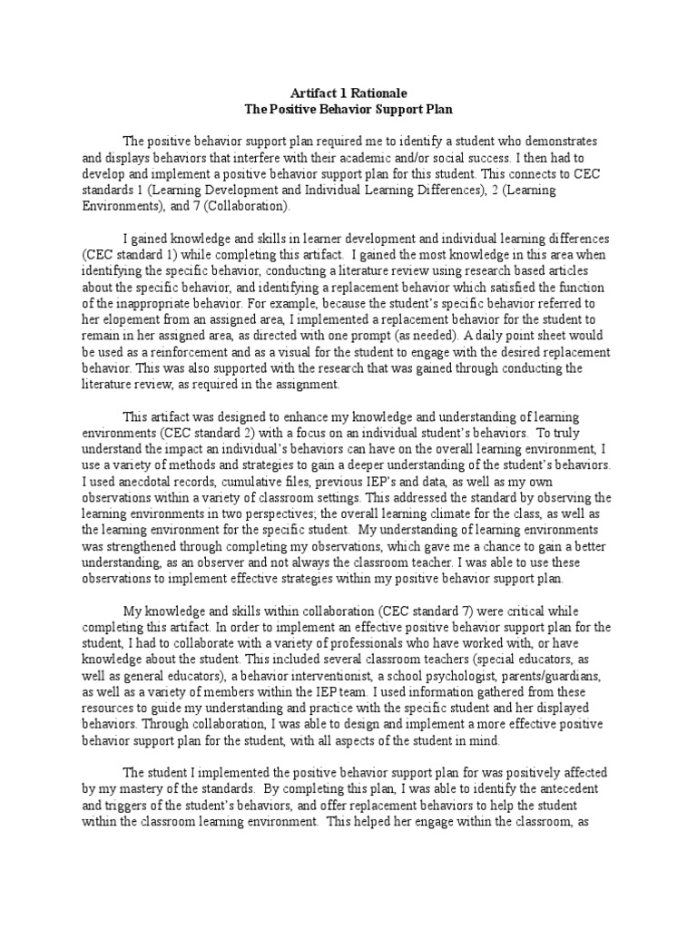Artifact 1 Rationale | PDF | Individualized Education Program | Learning