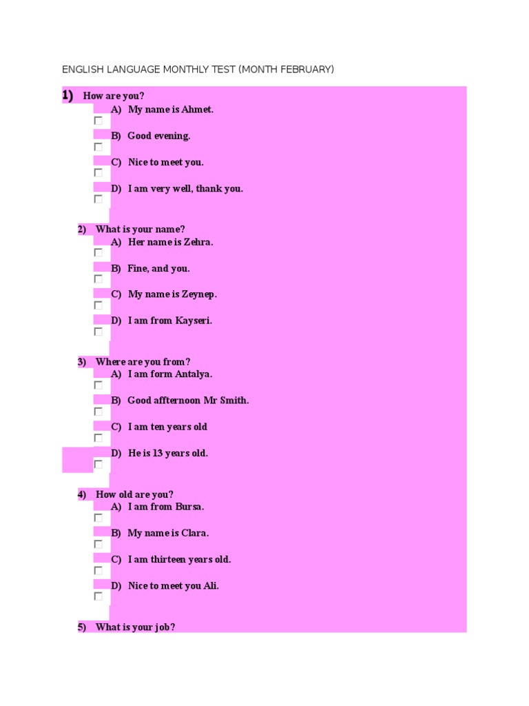 English Language Monthly Test | PDF | Leisure