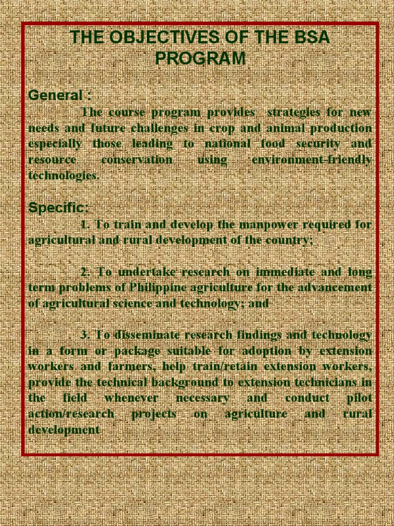 The Objectives of The Bsa Program: General | PDF | Agriculture | Food ...