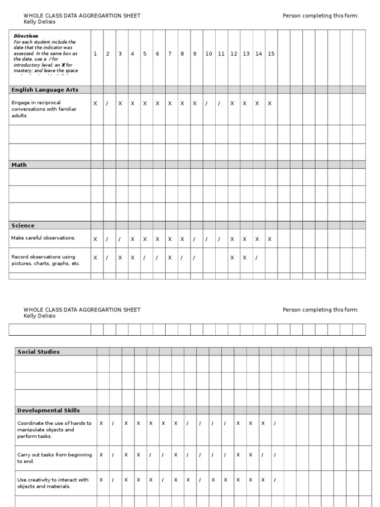 Whole Class Data Aggregation Sheet | PDF