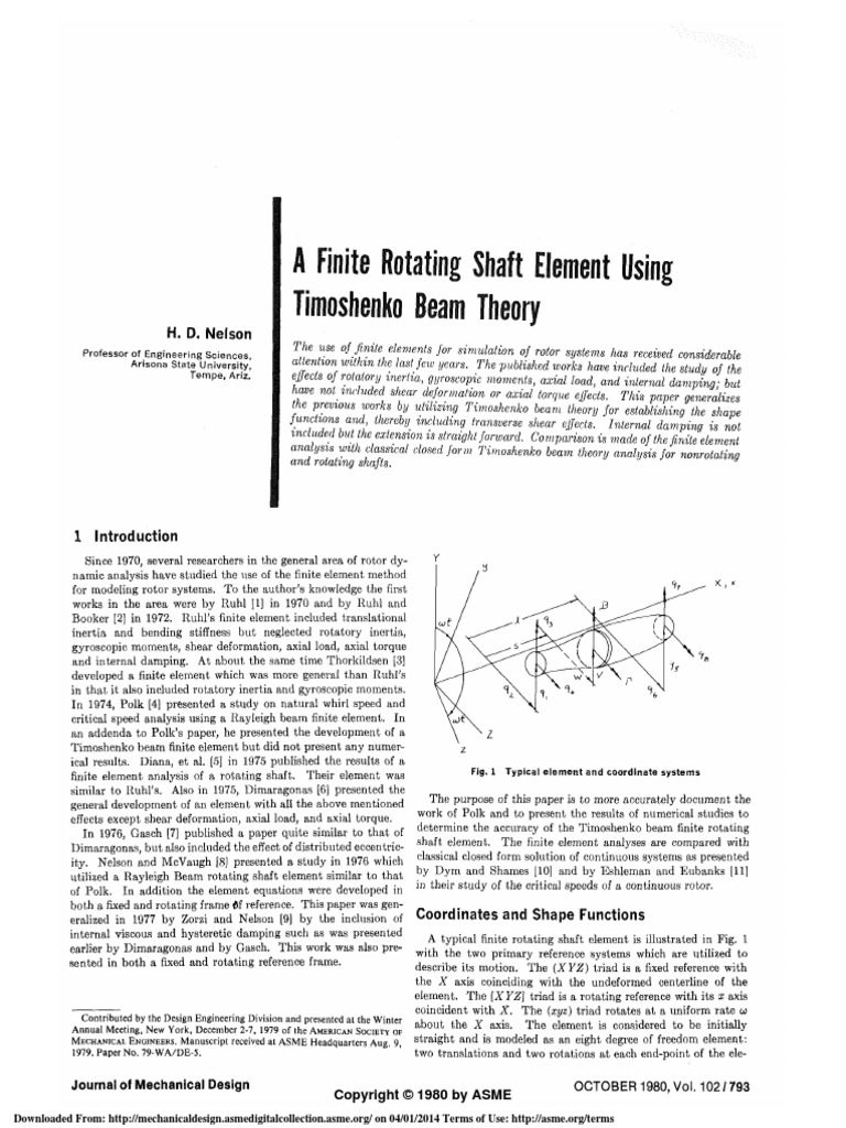 A Finite Rotating Shaft Element Using Timoshenko Beam Theory PDF | PDF | Rotation Around A Fixed ...