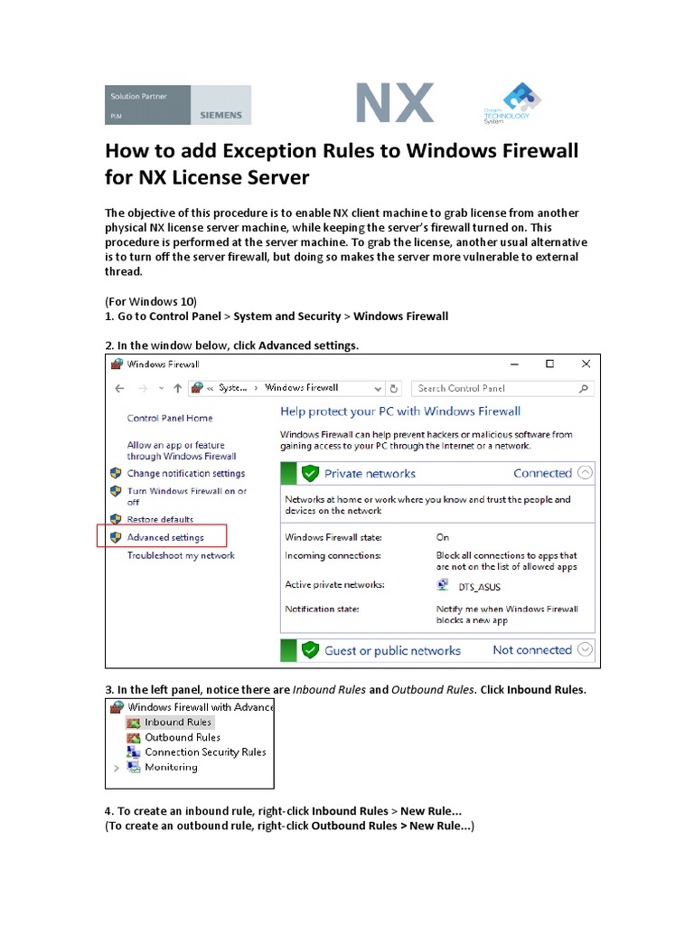 How To Add Exception Rules To Windows Firewall For NX License Server | PDF