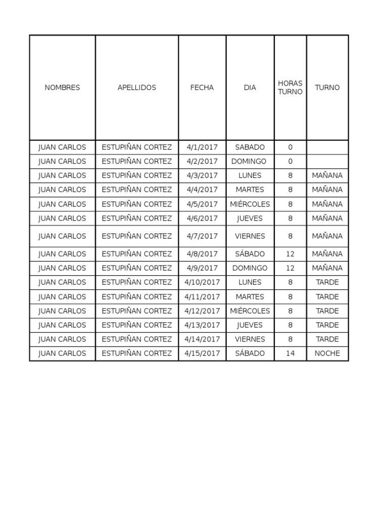 Calculo Horas Extras