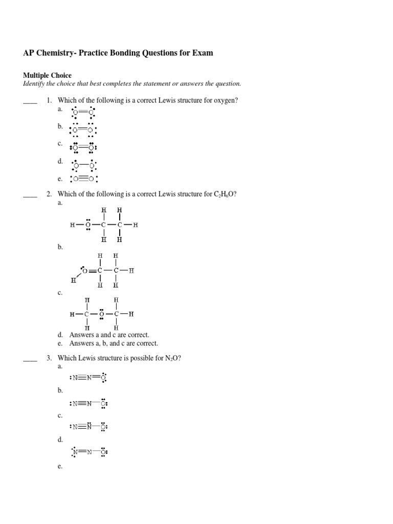 AP Chapter 7 9 Practice Questions With Answers PDF | PDF | Covalent ...