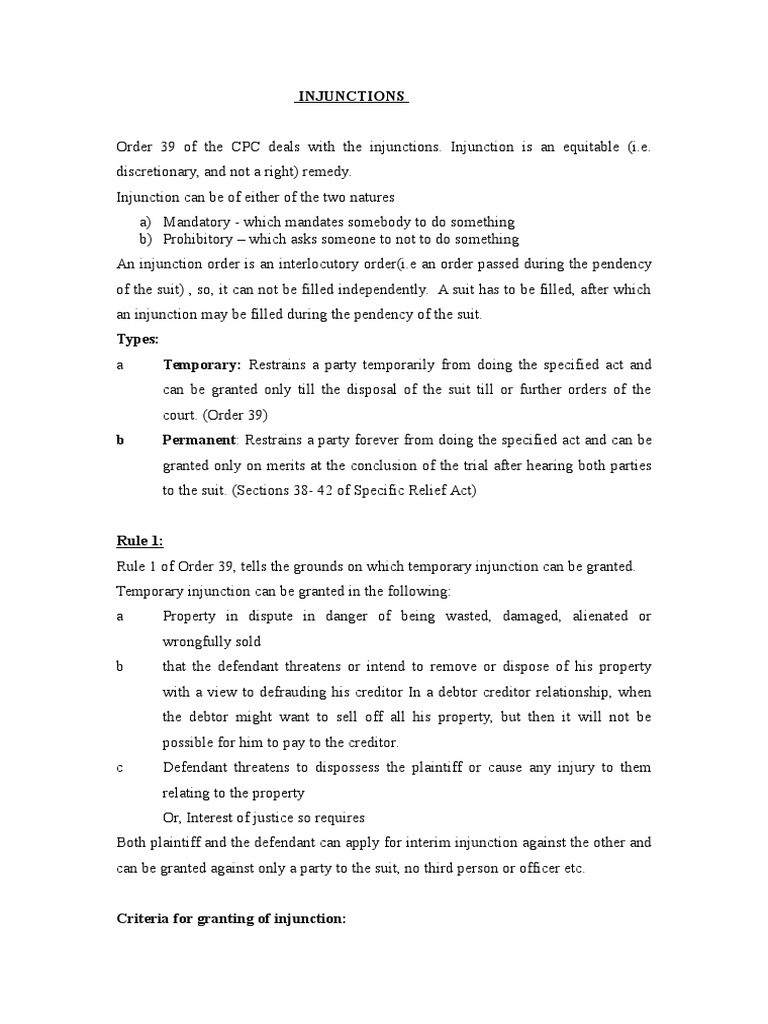 Injunctions | PDF | Injunction | Equity (Law)